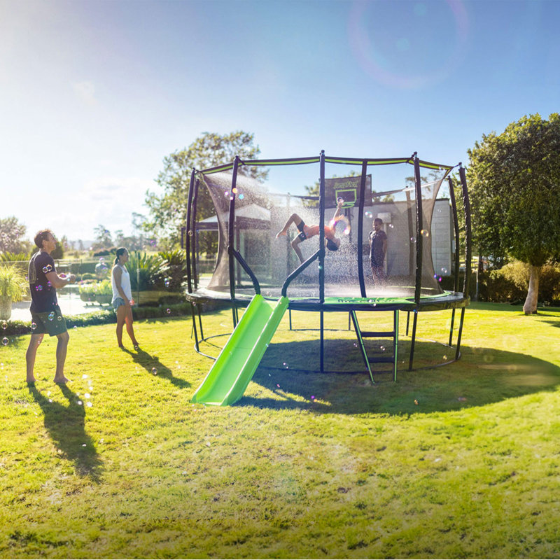 JumpFlex HERO 15' Trampoline for Kids Outdoor Play Equipment with Net and Ladder | Wayfair